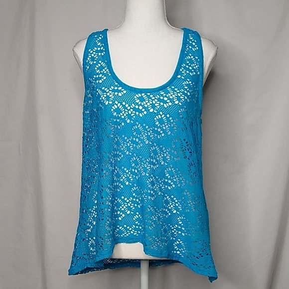 Blackheart Tops Blackheart Sheer Lace Tank Top Blue Med Poshmark